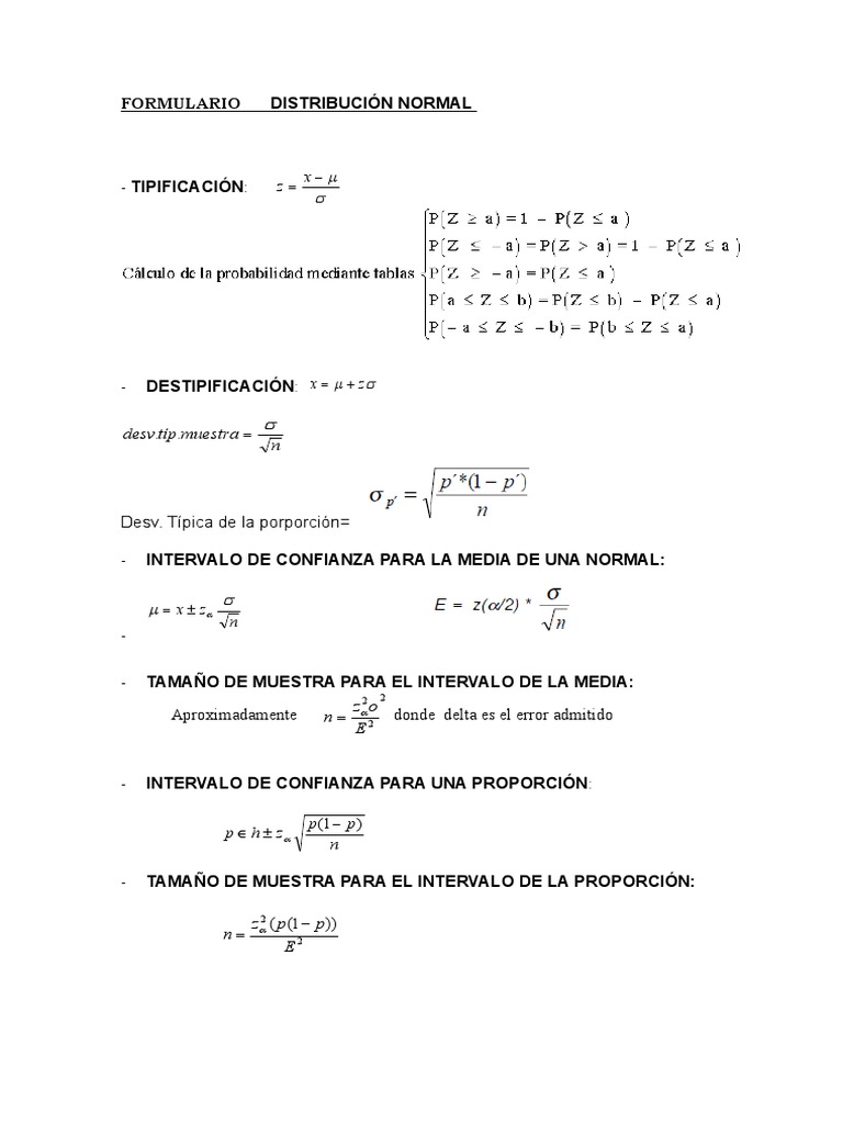 FORMULARIO Distribucion Normal | PDF