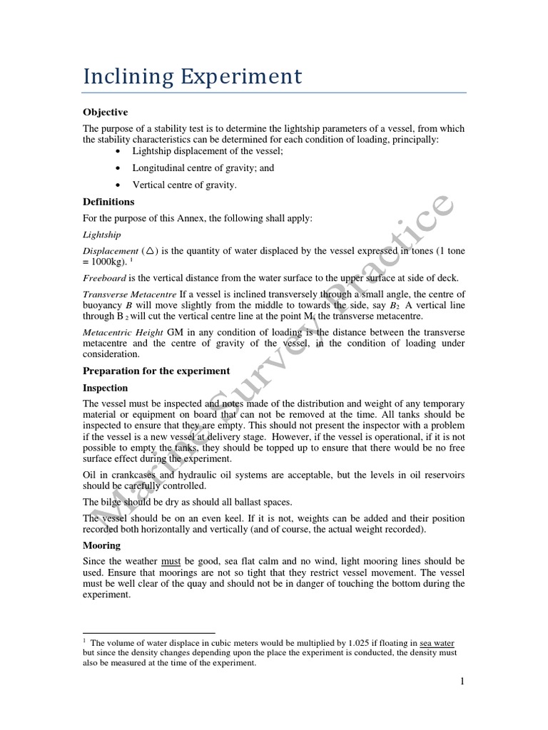Inclining Experiment: Objective | PDF | Physics | Nature