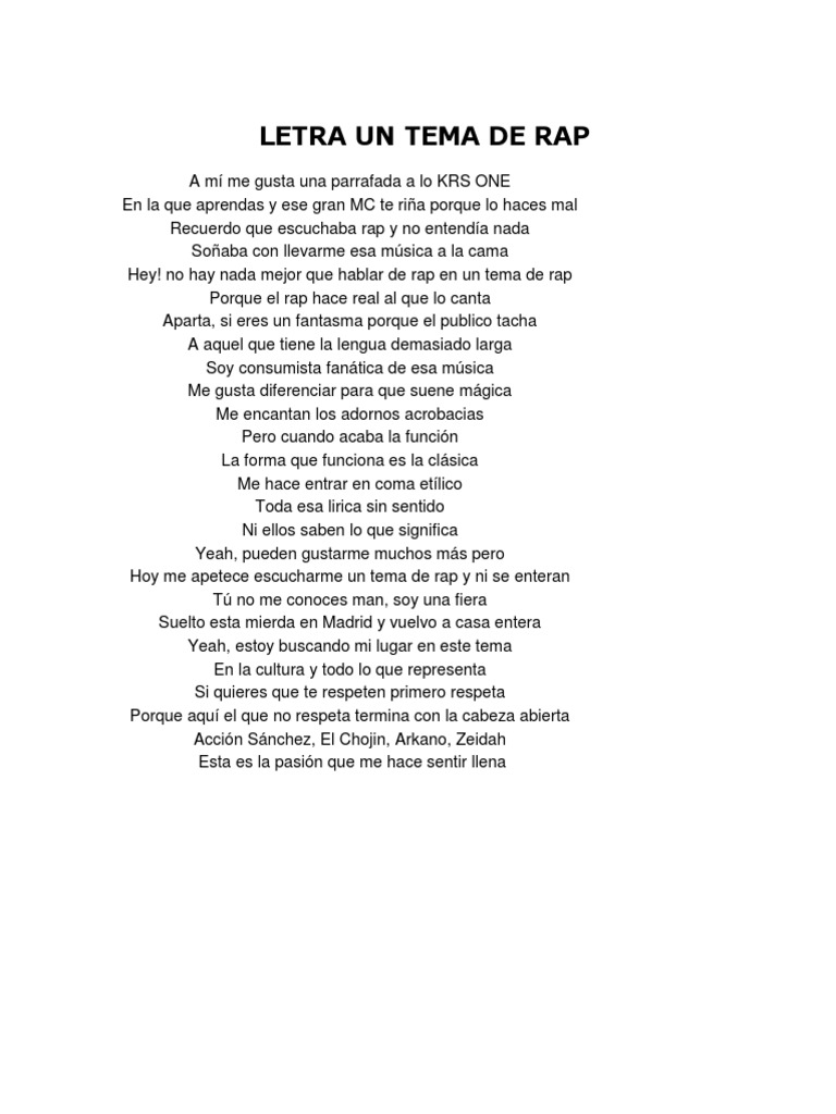 Letra Un Tema de Rap | PDF Letra Un Tema de Rap | PDF