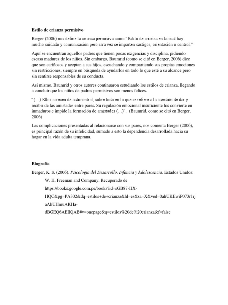 Estilo de Crianza Permisivo | PDF