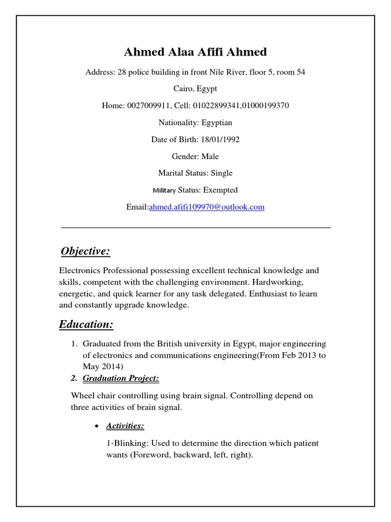 Ahmed Alaa Afifi Ahmed: Objective | PDF