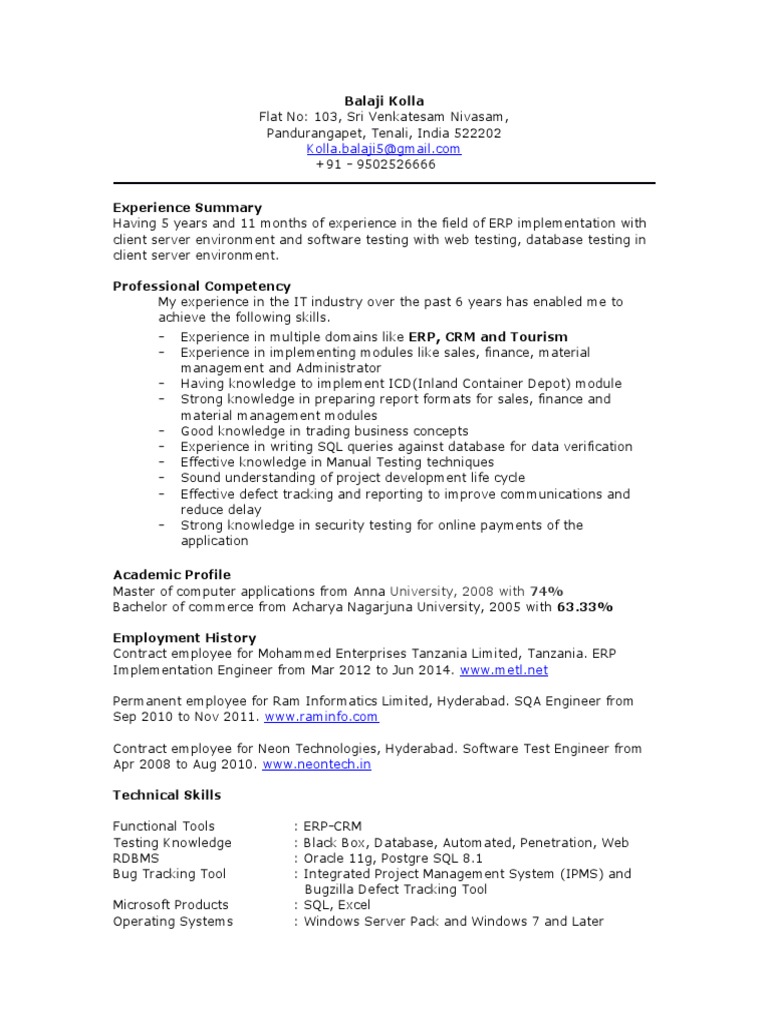 Balaji Resume | PDF | Enterprise Resource Planning | Web Application