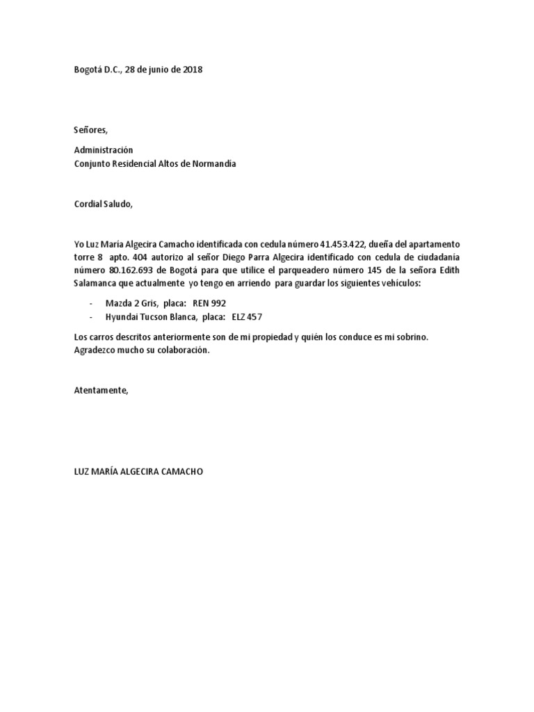 Ejemplo Carta de Permiso | PDF