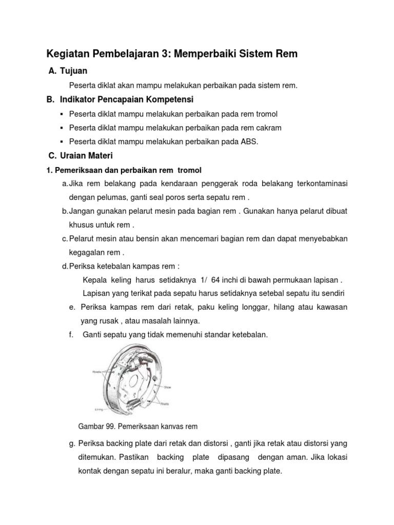 Materi 4 Memperbaiki Sistem Rem PDF | PDF | Teknologi & Rekayasa