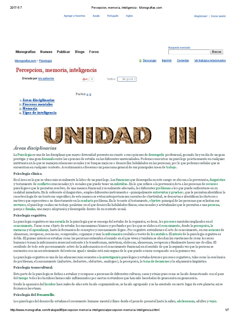 Percepcion, Memoria, Inteligencia - Monografias | Descargar gratis PDF | Psicología cognitiva ...
