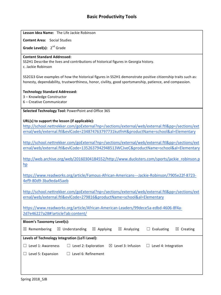Jackie Robinson Lesson Plan for 2nd Grade | PDF | Psychological ...