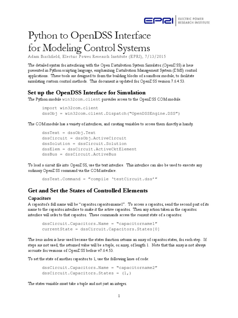 Python To OpenDSS Control Interface | PDF | Component Object Model | Control Flow