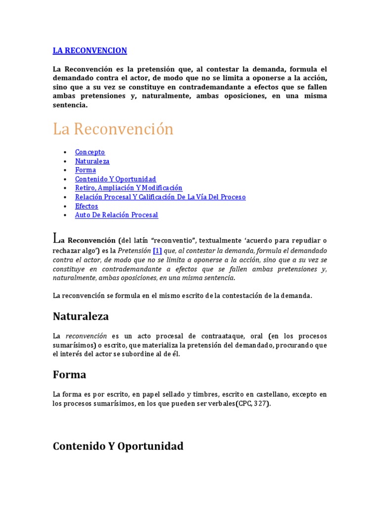 La Reconvencion | PDF | Reconvención | Demanda judicial