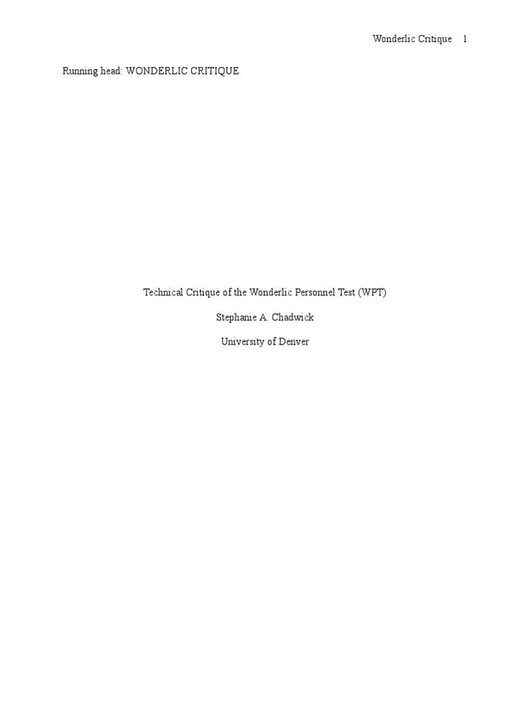 Wonderlic Test Critique As A Measure of Success For NFL Players | PDF ...