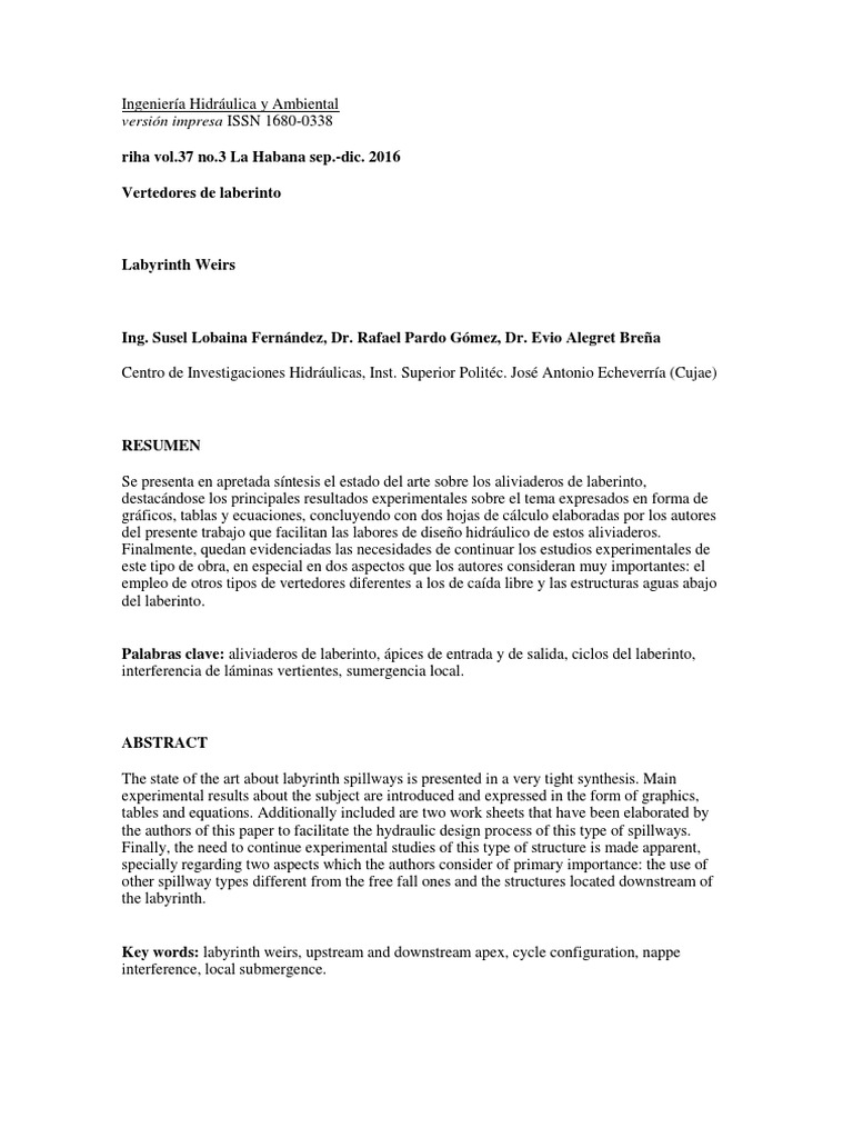 Vertederos Tipo Laberinto | PDF | Reservorio | Ecuaciones