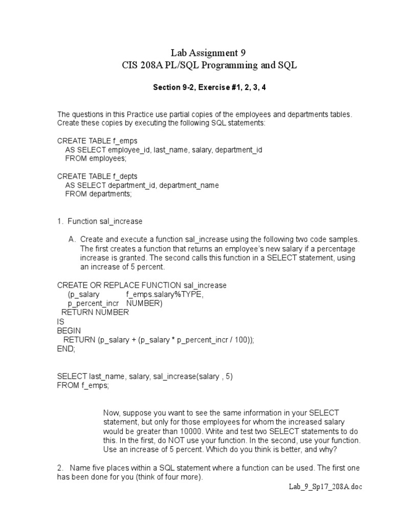 Lab 9 Sp17 208A | PDF | Subroutine | Databases