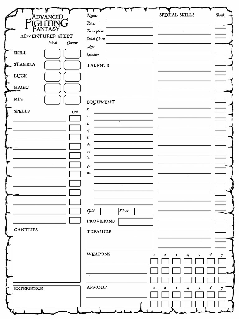 Fantasy Adventurer Character Sheet | PDF