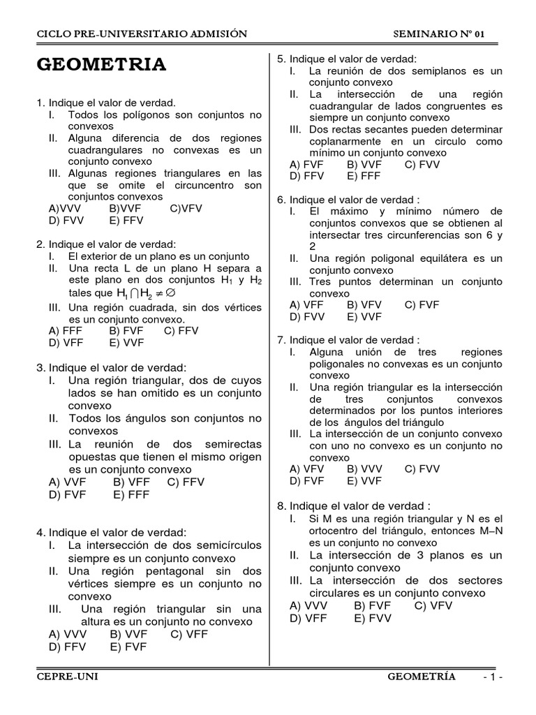 1er SEM. PRE 2006-I (G-T-Q-F-A-X) PDF | PDF | Triángulo | Conjunto convexo