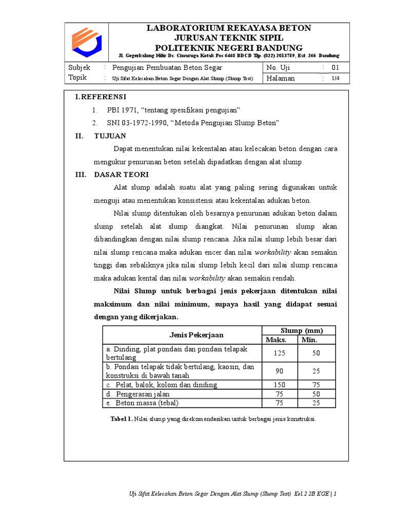 Nilai Slump Test Beton Segar SNI | PDF