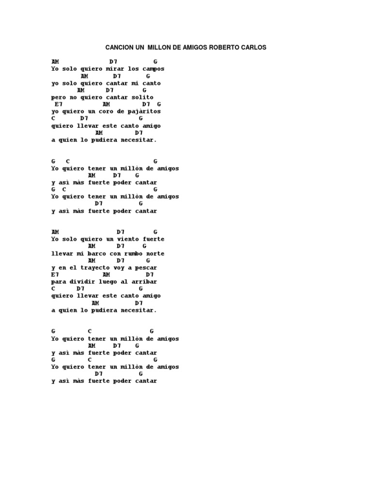 Cancion Un Millon de Amigos Roberto Carlos | PDF | Ocio ...