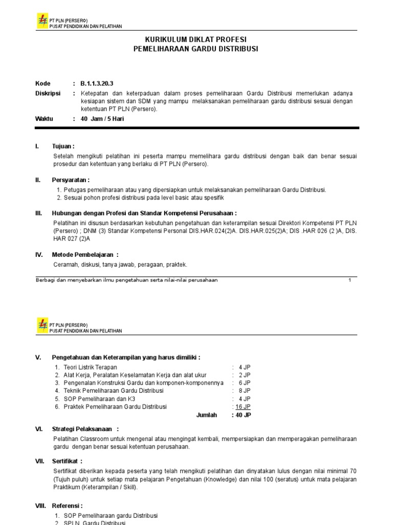 Kurikulum Pemeliharaan Gardu Distribusi | PDF