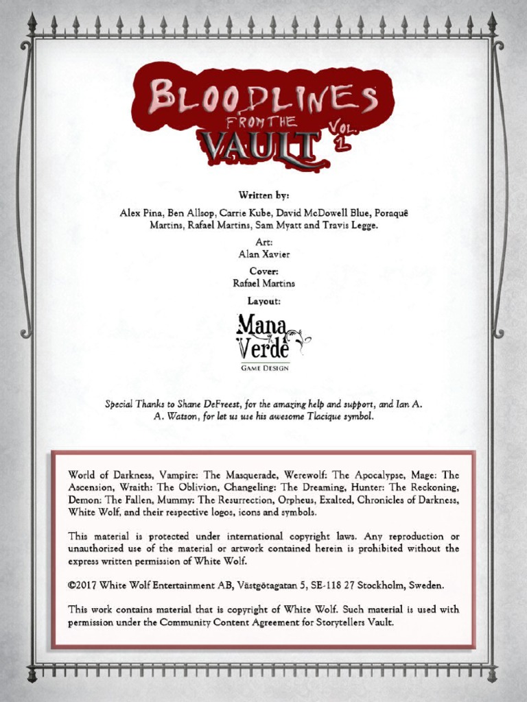 Bloodlines From The Vault Vol I | PDF