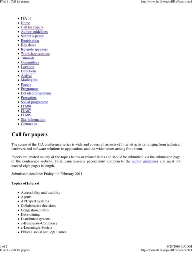 ITA 11 Conference Call for Papers | PDF | Computer Network | Internet