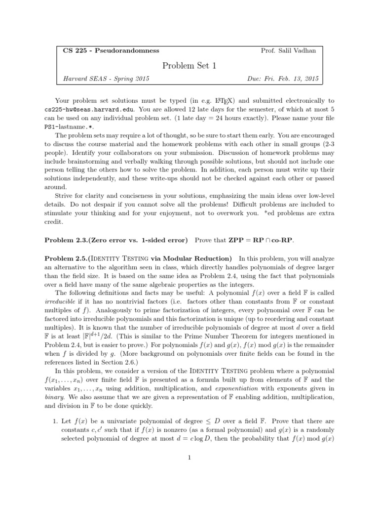 Problem Set 1 | PDF | Polynomial | Factorization