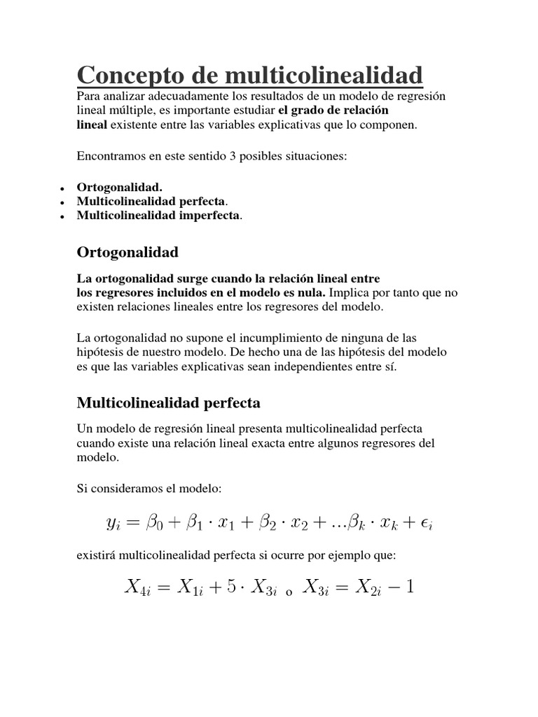 Concepto de Multicolinealidad | PDF | Multicolinealidad | Determinante