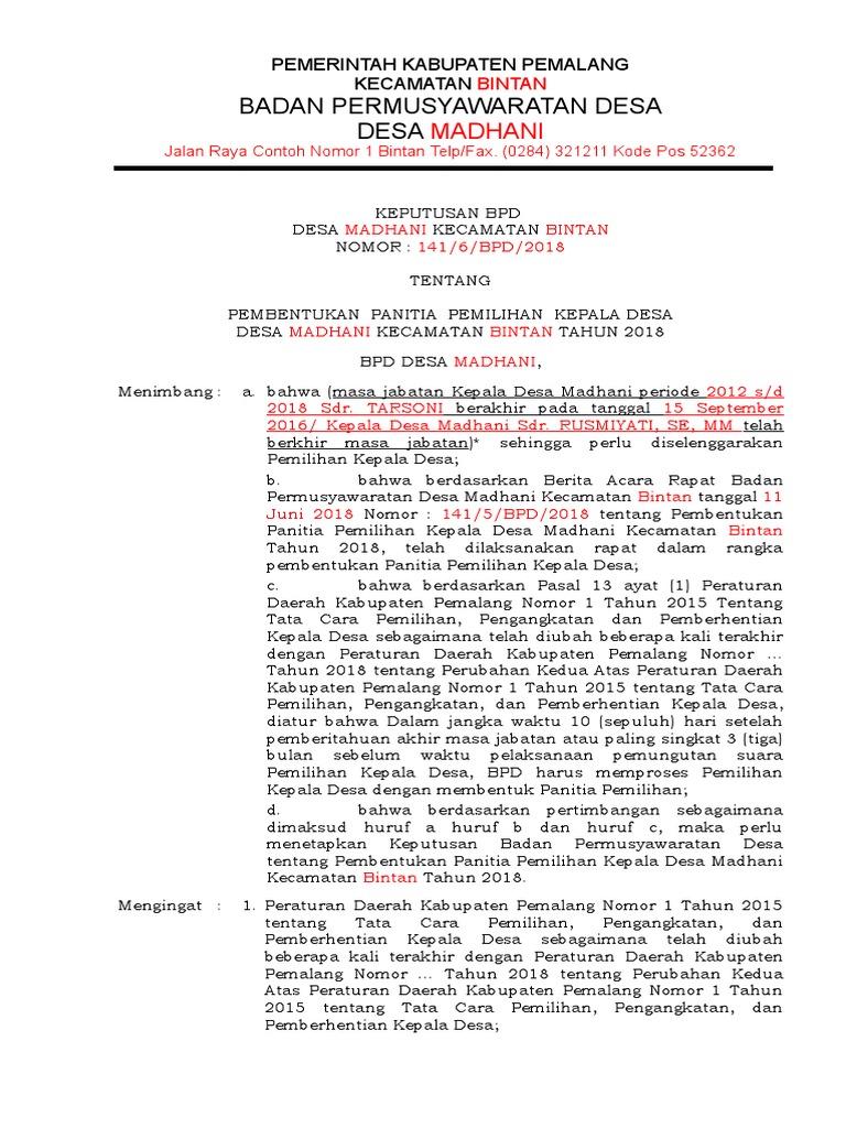 Contoh Keputusan BPD Pembentukan Panitia 2018 1 | PDF