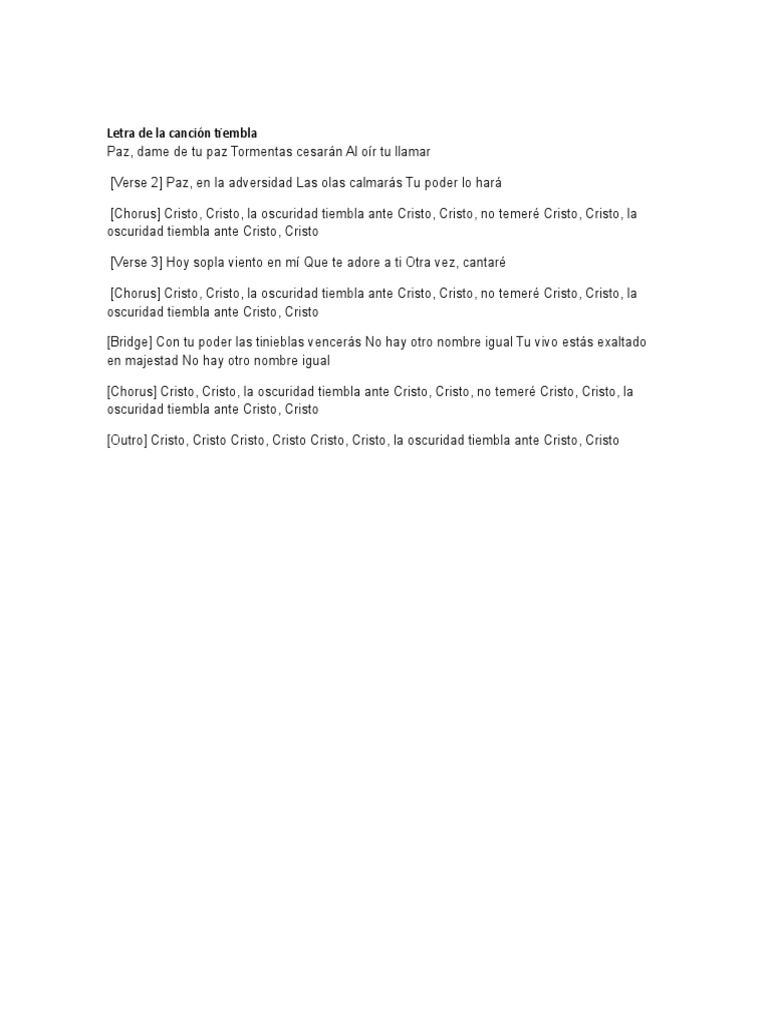 Letra de La Canción Tiembla | PDF