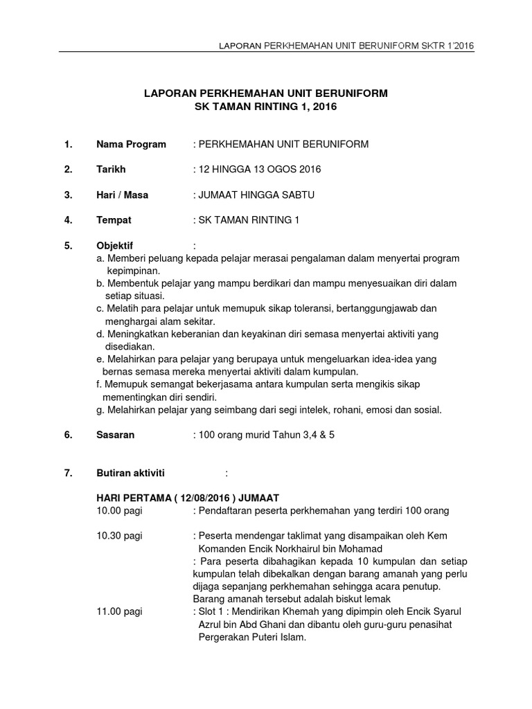 Laporan Perkhemahan Unit Beruniform | PDF