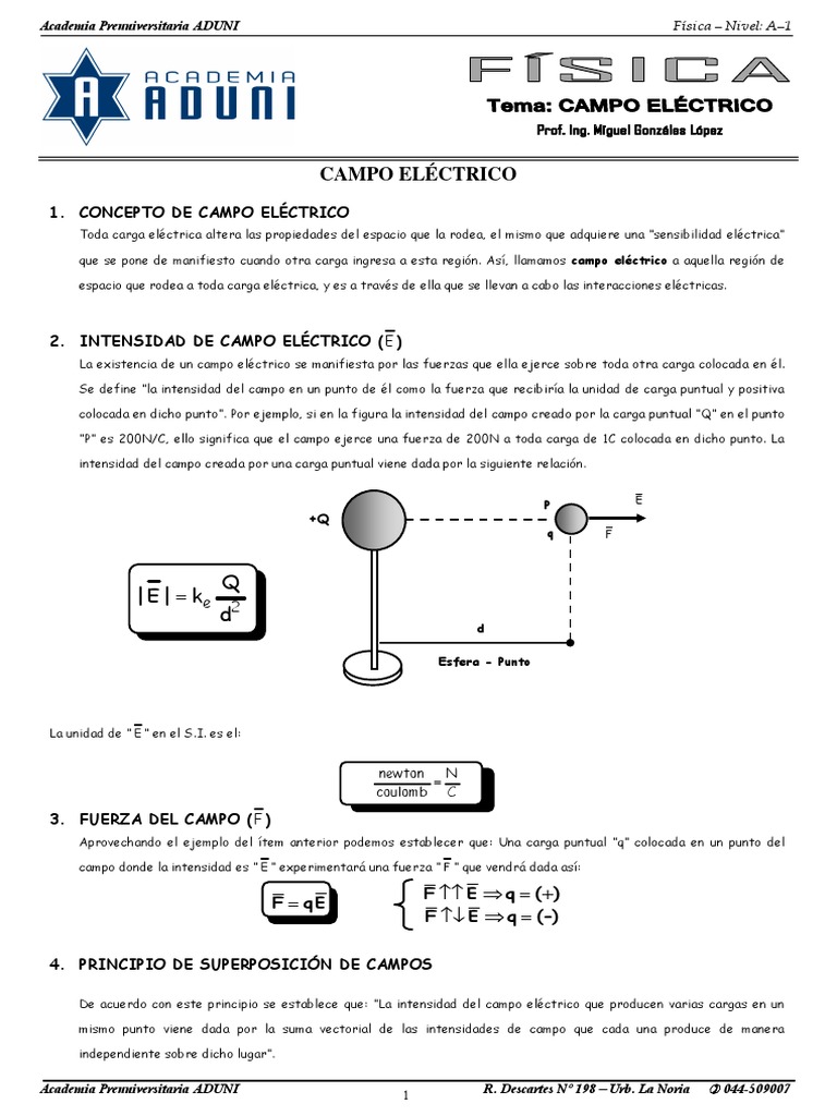ACADEMIA ADUNI FISICA II Campo Electrico PDF | PDF | Carga eléctrica ...