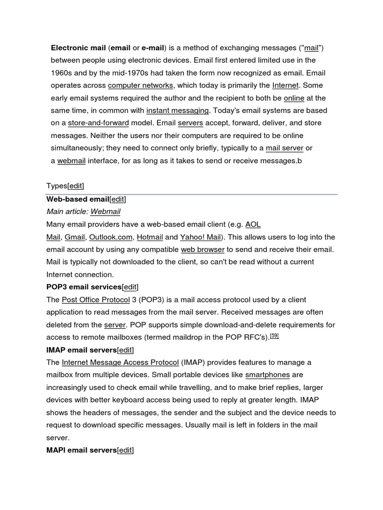 Electronic Mail (Email or E-Mail) Is A Method of Exchanging Messages ...