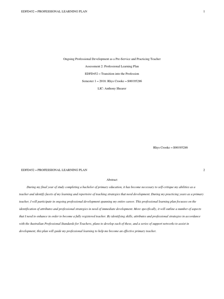 Assignment 2 - Professional Learning Plan | PDF | Teachers | Classroom