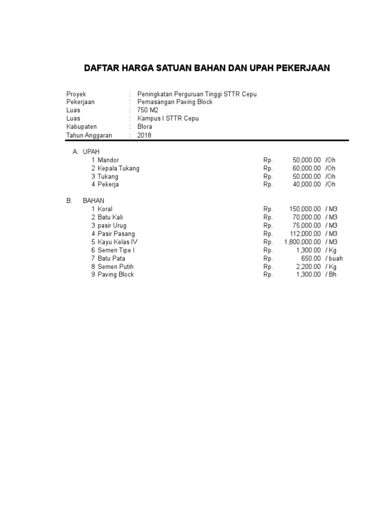 RAB Pemasangan Paving Block STTR Cepu | PDF