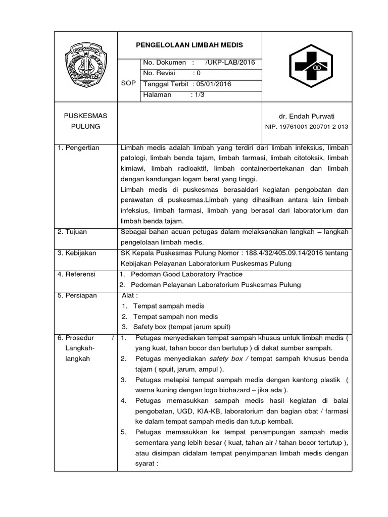 Sop Pengelolaan Limbah Medis | PDF | Pengembangan Diri | Kesehatan Holistik