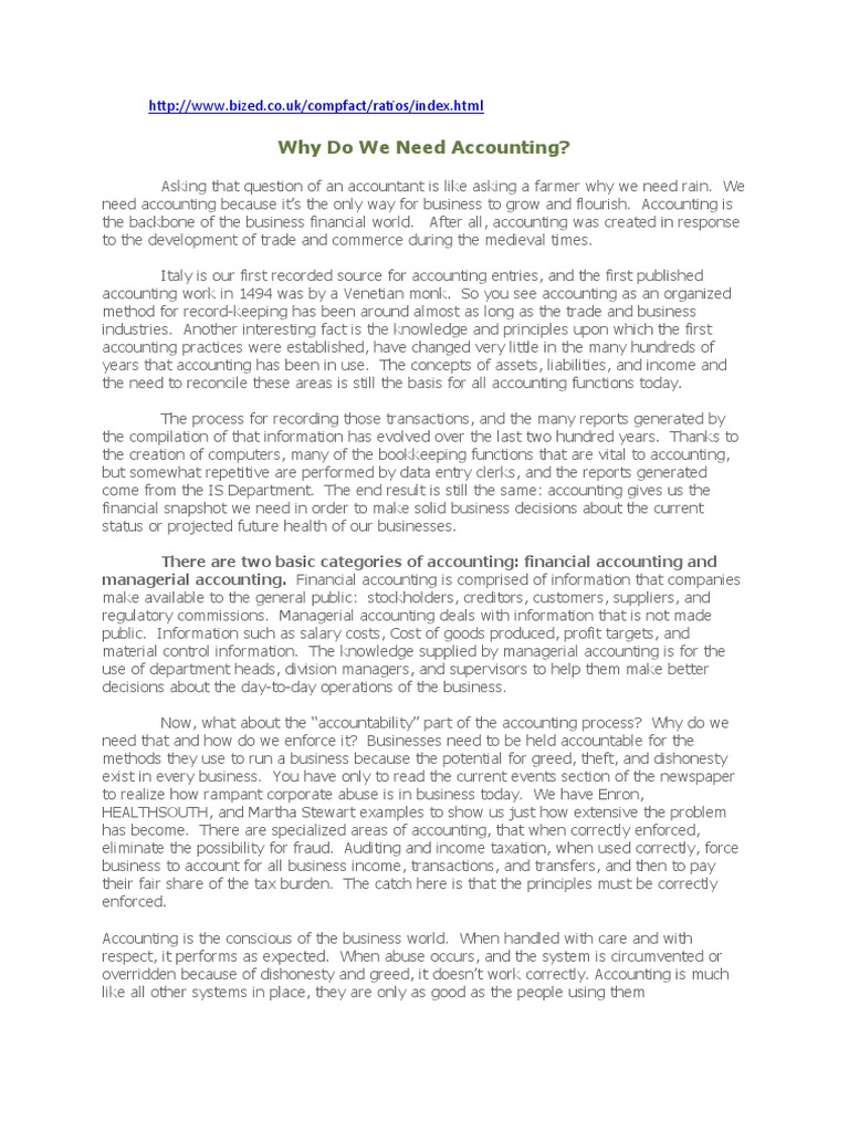 Why Do We Need Accounting Managerial Accounting Financial Accounting