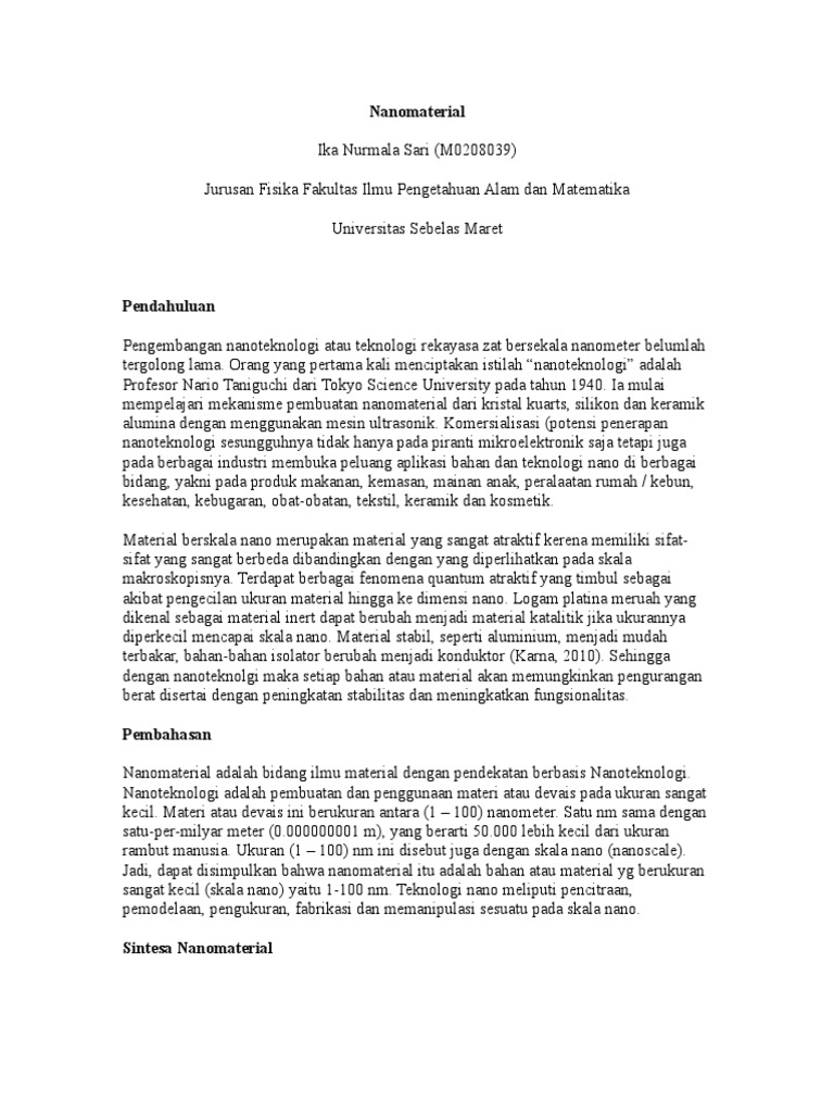 Ukuran dan Sifat Nanomaterial | PDF | Ilmu Sosial | Sains & Matematika