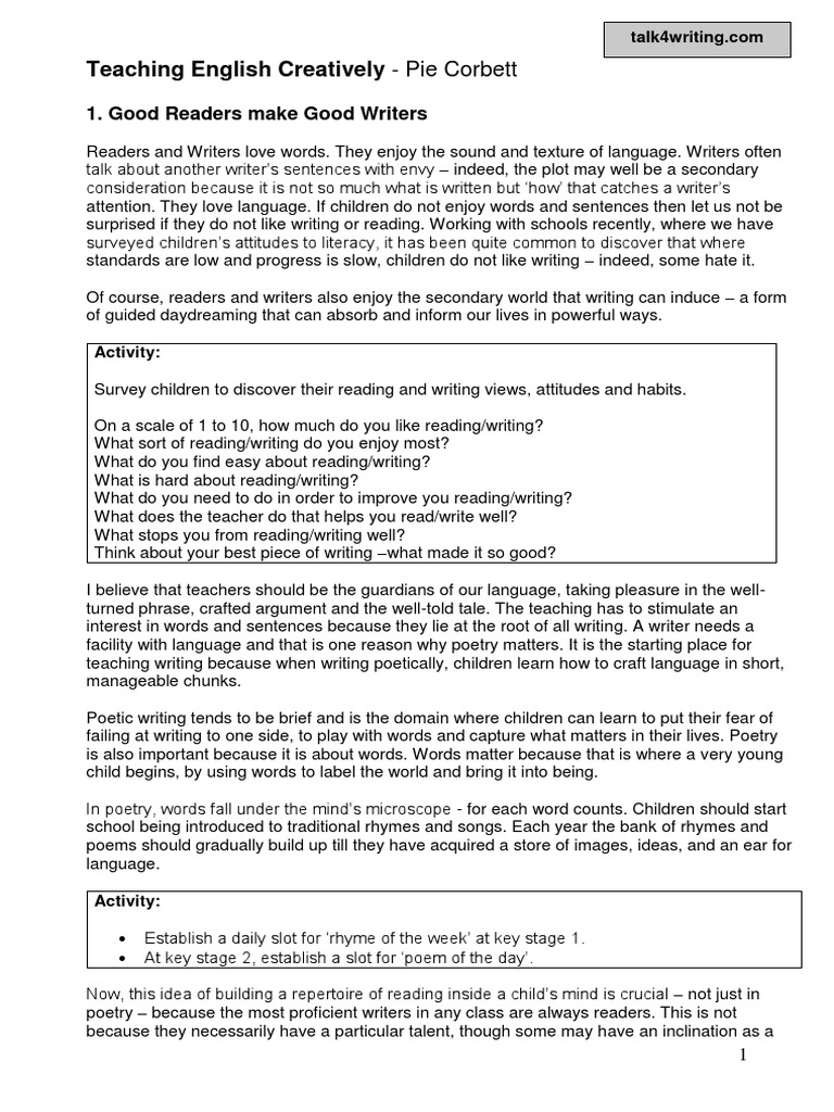 Overview Teaching English Creatively | PDF | Reading (Process) | Poetry