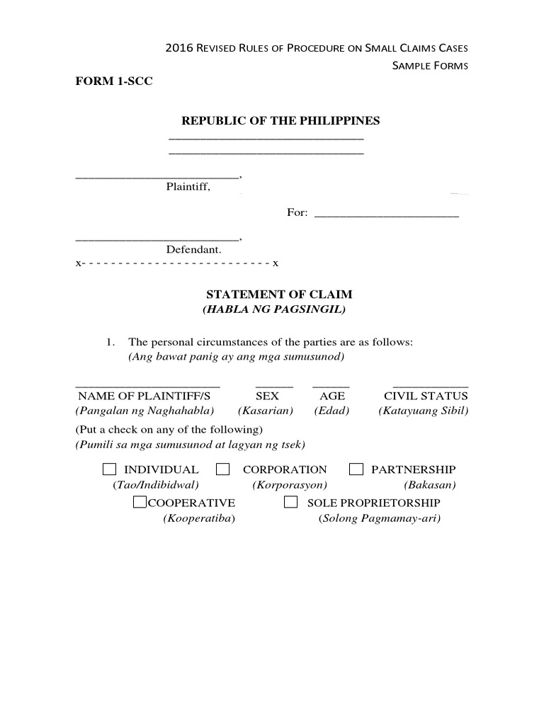 2016 Small Claims - Sample Forms PDF | PDF