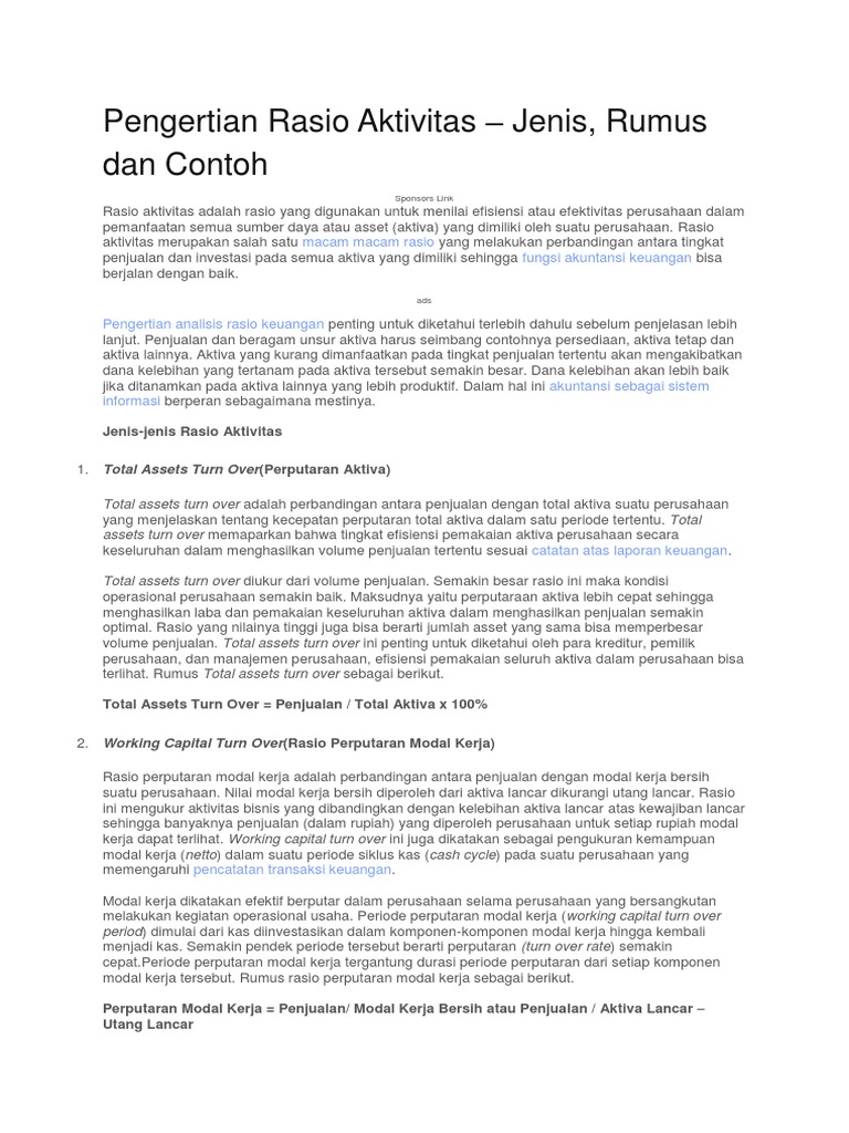 Pengertian dan Jenis Rasio Aktivitas | PDF