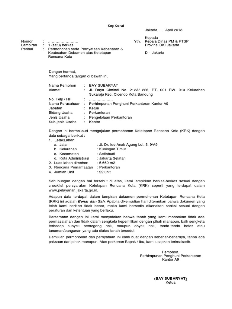 Surat Permohonan KRK