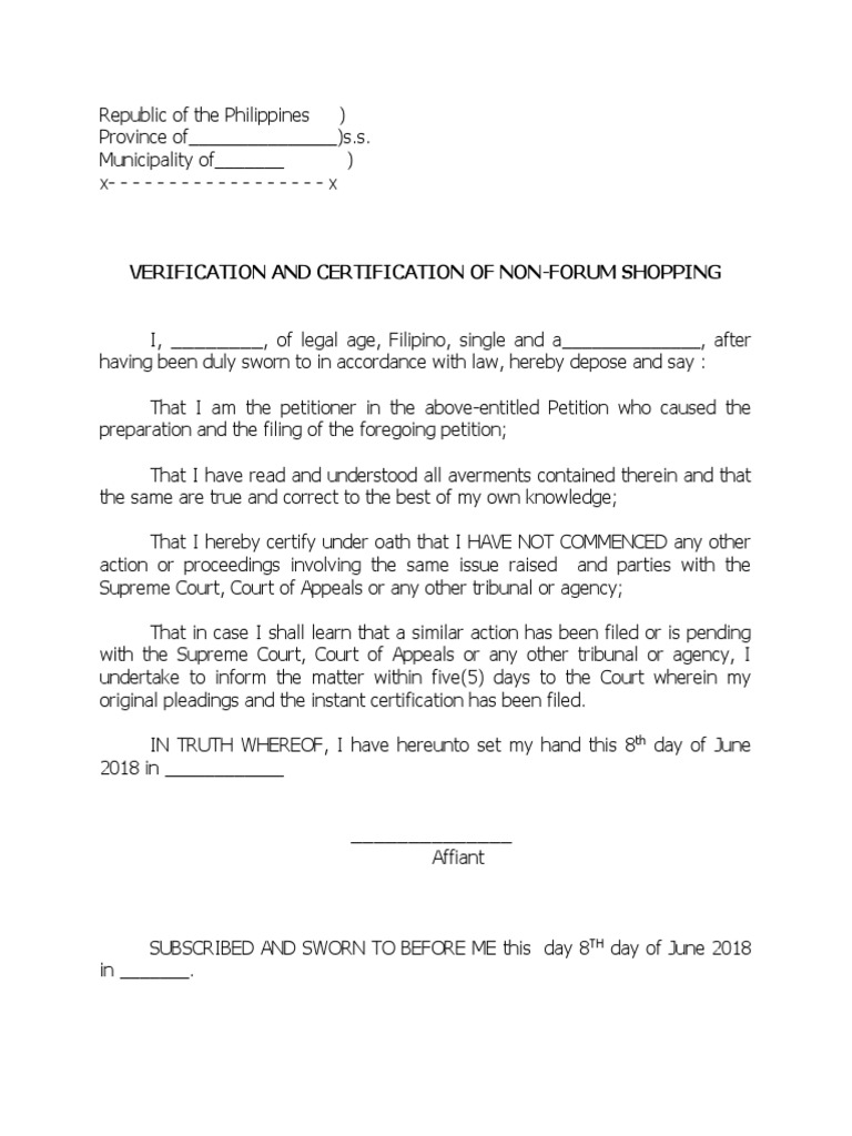 Verification and Certification of Non-Forum Shopping | PDF