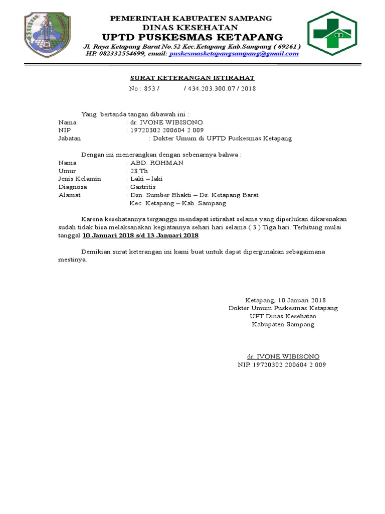 Surat Ket Istirahat Abd. Rohman | PDF