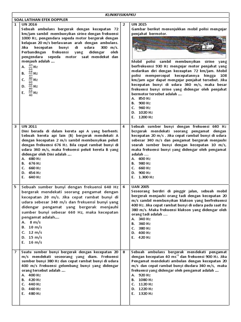 Soal Latihan Efek Doppler Fisika | PDF