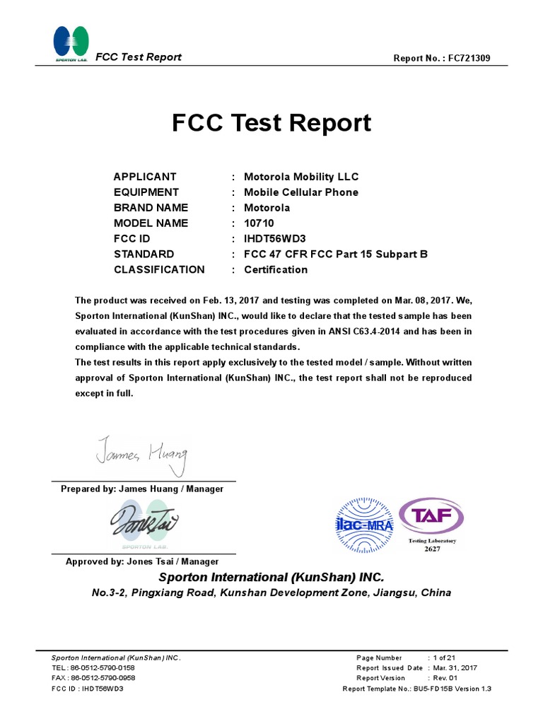FCC Test Report JBP 3345166 | Antenna (Radio) | Bluetooth