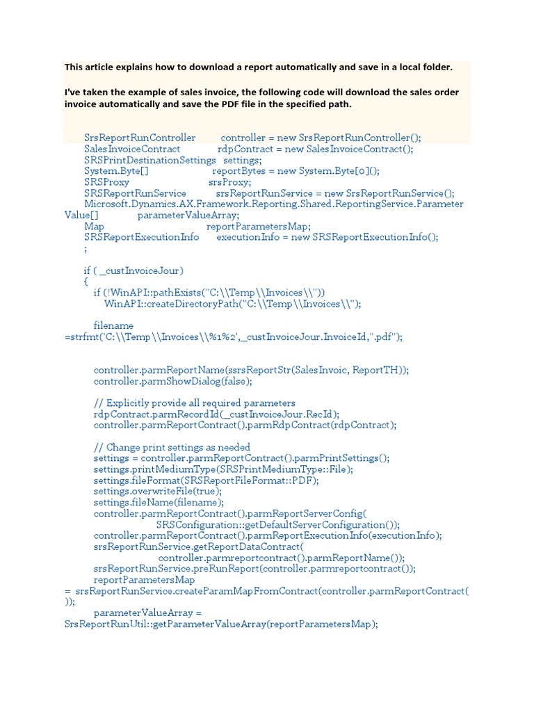 D365 - Generate A Report Through X++ and Save in A Local Folder | PDF ...