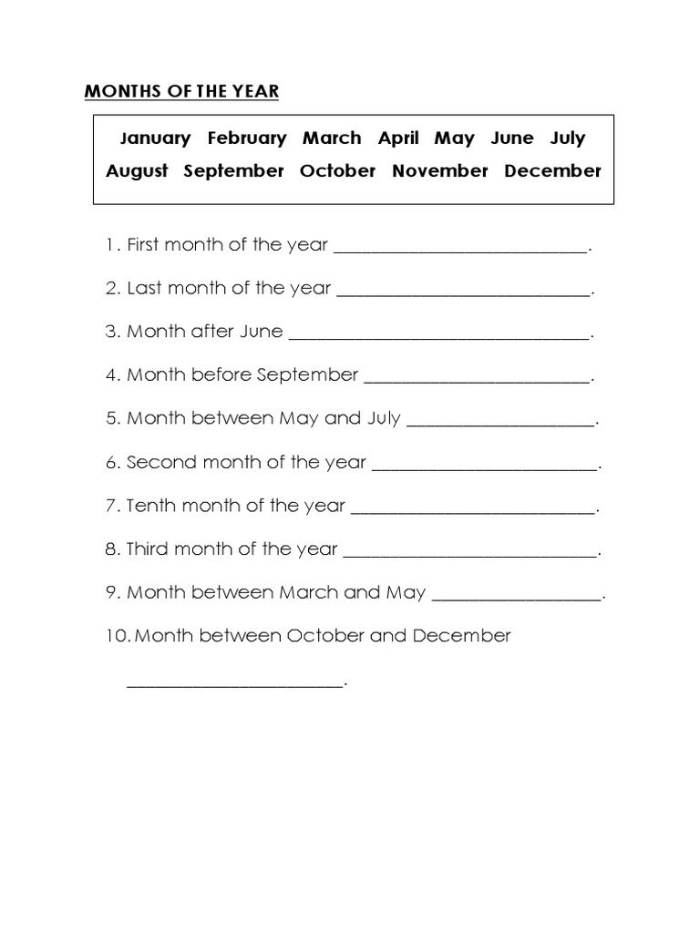 Matching Months: A Document Testing Knowledge of the Order and Names of ...