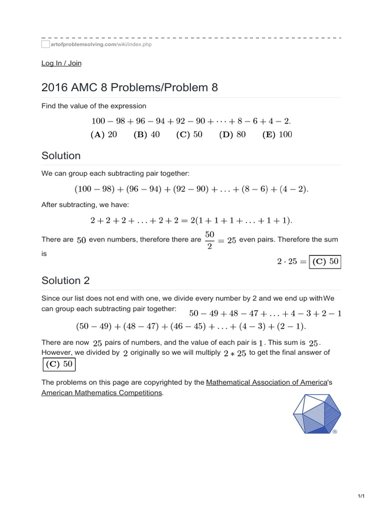 2016 AMC 8 Problems/Problem 8: Solution | PDF | Applied Mathematics ...