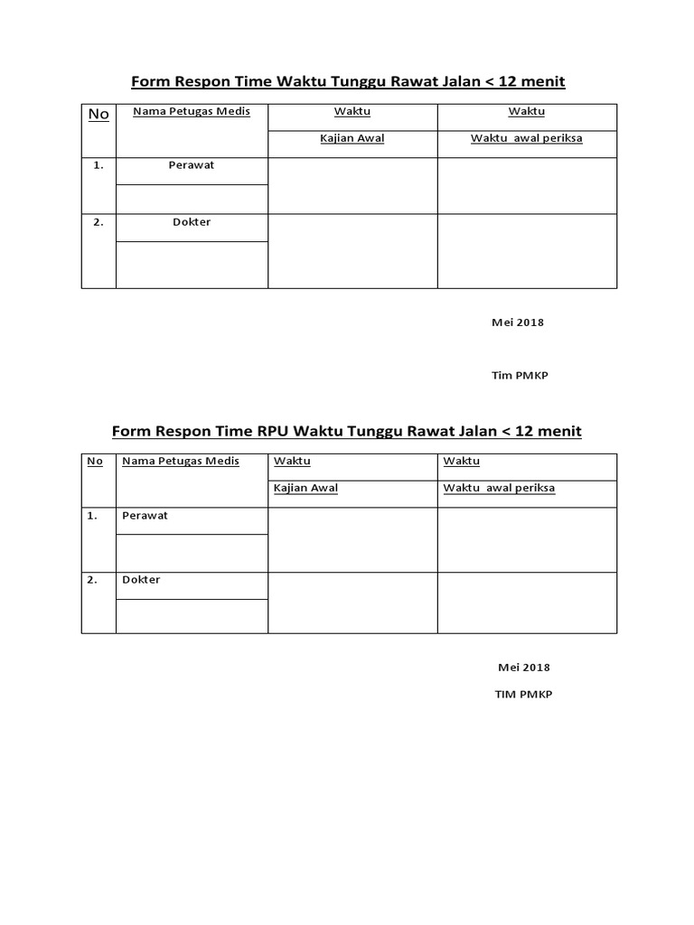 Form Respon Time Waktu Tunggu Rawat Jalan | PDF
