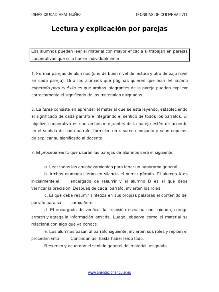 Lectura Por Parejas | PDF | Lectura (proceso) | Maestros