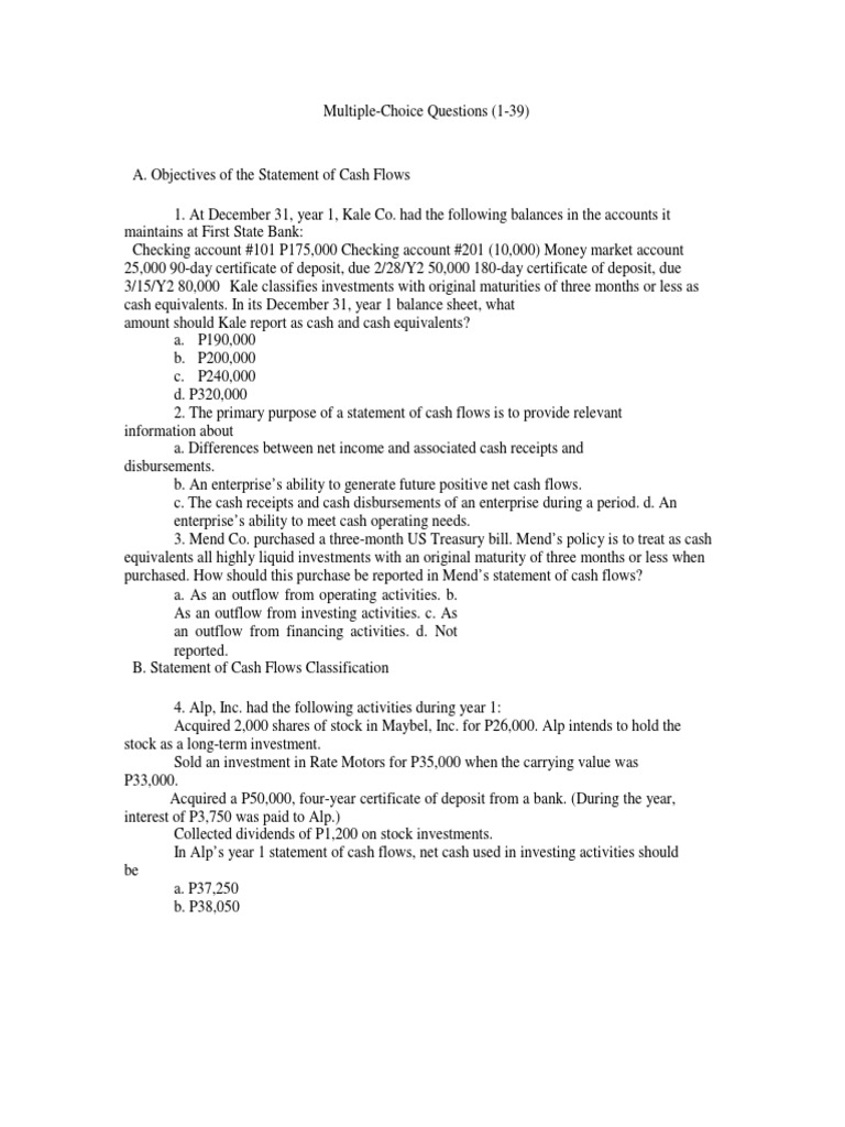Cash Flow Statement MCQs | PDF | Cash Flow Statement | Expense
