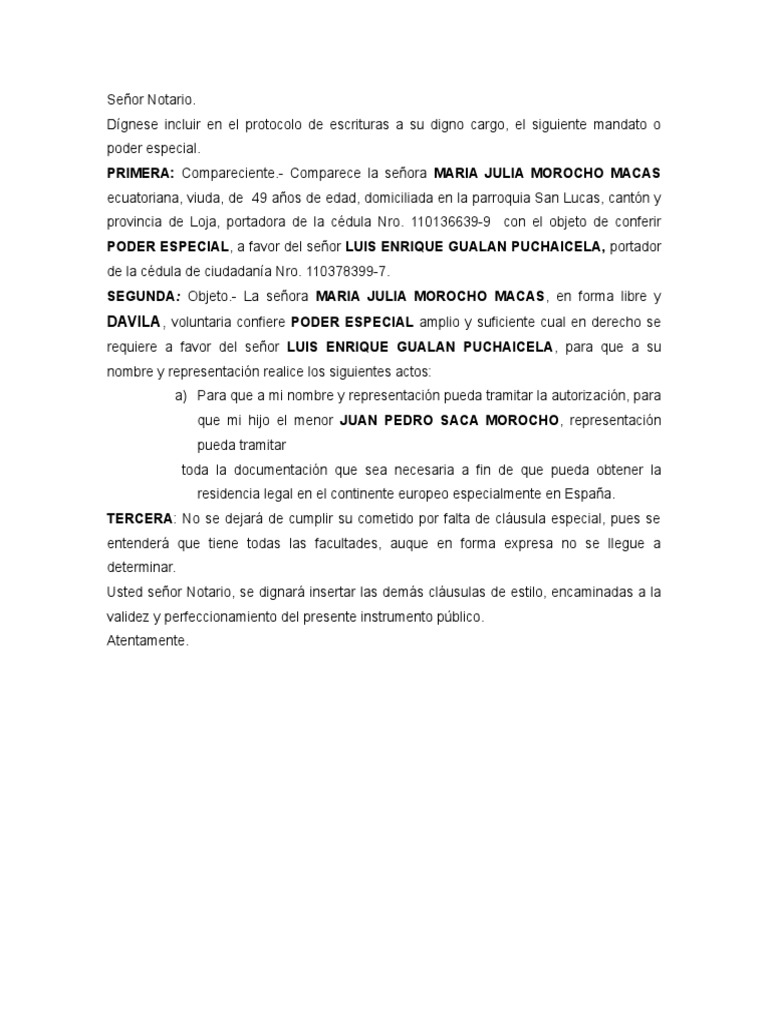 Poder Especial en Ecuador: Modelos y Usos | PDF | Divorcio | Ecuador