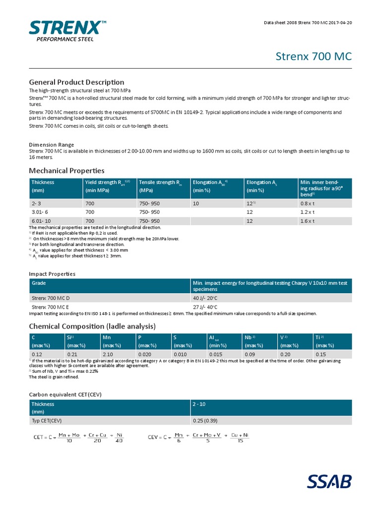 Data Sheet 2008 Strenx 700 MC 20170420 254 371857150 en | PDF ...